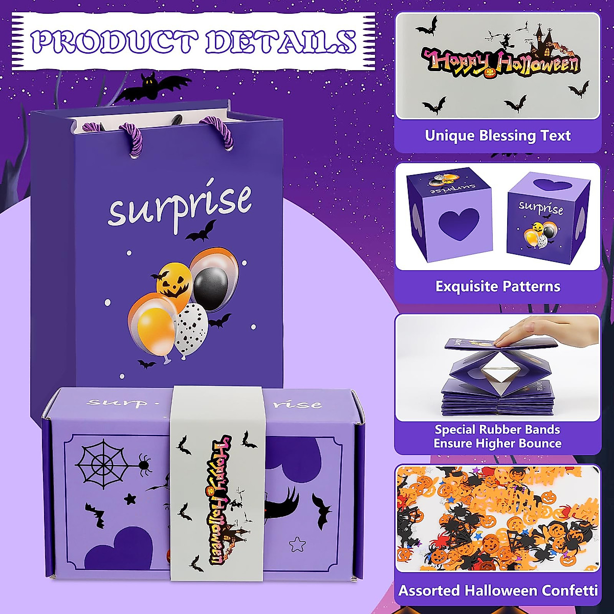 Halloween Surprise Gift Box Explosion, Happy Halloween Exploding Gift Box, Funny Money Box for Cash Candies Gift, for Kids Women Men Best Friend Girlfriend Wife Sister