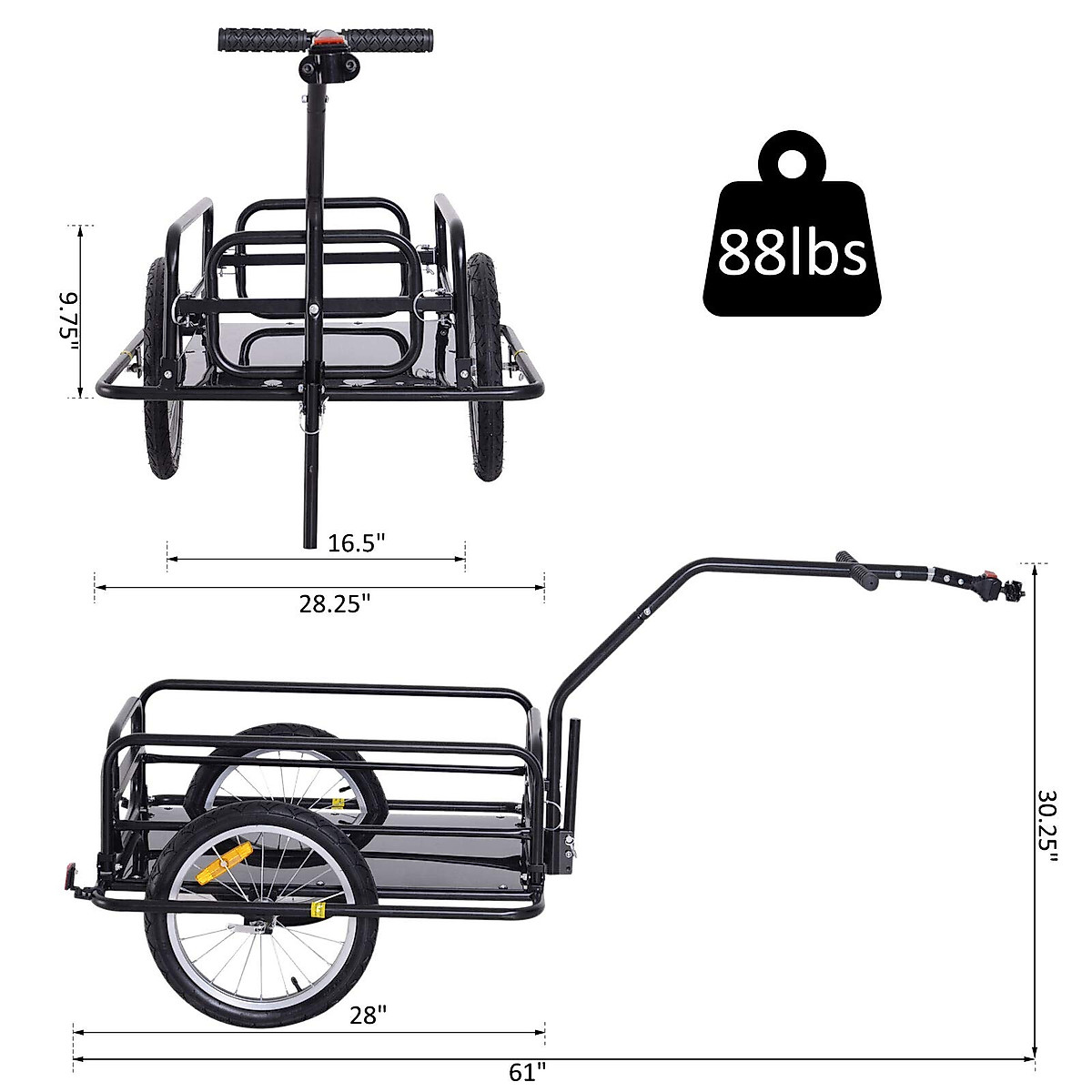 Black Folding Cargo Trailer with Seat Post Hitch for Quick Easy Attachment to Bicycle Can Fit Most Bicycles Quick Release Wheel Storage Cart for Transportation of Luggage Tools Groceries Space Saving