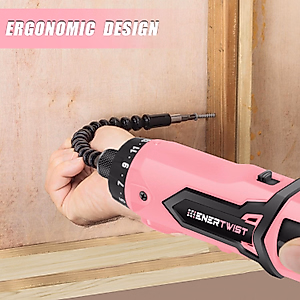 Enertwist Electric Screwdriver, 8V Max 10Nm Pink Cordless Screwdriver Rechargeable Set with 82 Accessory Kit and Charger in Carrying Case, 21+1 Cluth, Dual Position Handle, LED Light