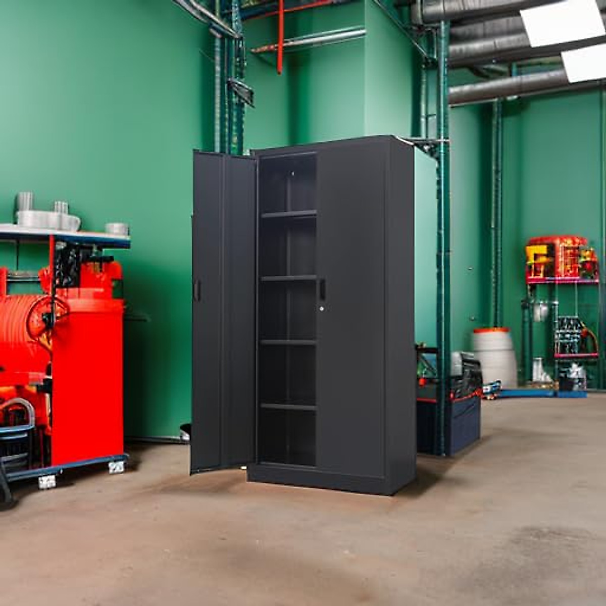 BESFUR Metal Storage Cabinet with 2 Doors and 4 Shelves, Lockable Steel Storage Cabinet for Office, Garage, Warehouse