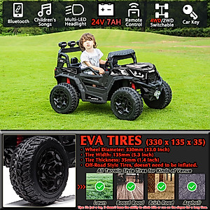 sopbost 24V Ride On Toys for Kids 7Ah Battery Powered Electric Vehicle Ride On Car with Remote Control, 2WD/4WD Driving Modes Kids UTV, EVA Tires Wheels, Quicksand