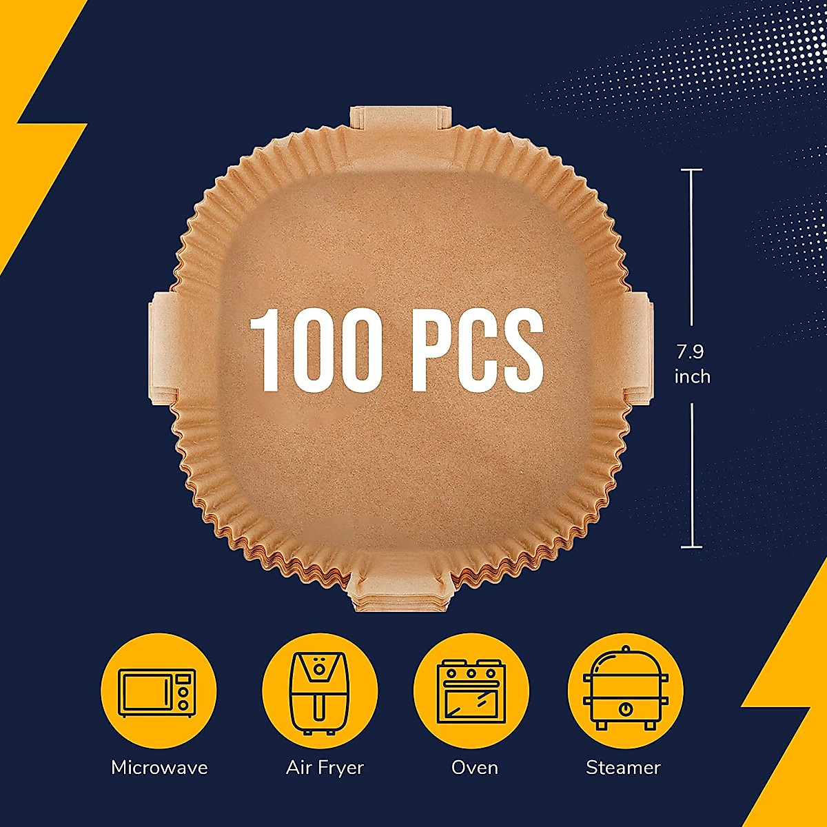 REMEDEN 100Pcs Air Fryer Disposable Paper Liner With handle Easy take out, Baking Paper for Air Fryer Water-proof, Oil-proof, Non-stick, Parchment Paper for Baking- 7.9 inch Air Fryer Liners Square