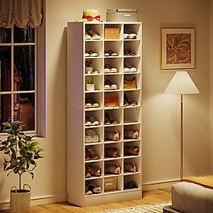 Tribesigns 10-Tier Shoe Storage Cabinet, White Wooden Shoe Rack with 30 Cubbies, Freestanding Tall Entryway Shoe Organizer for Closet, Entryway, Living Room