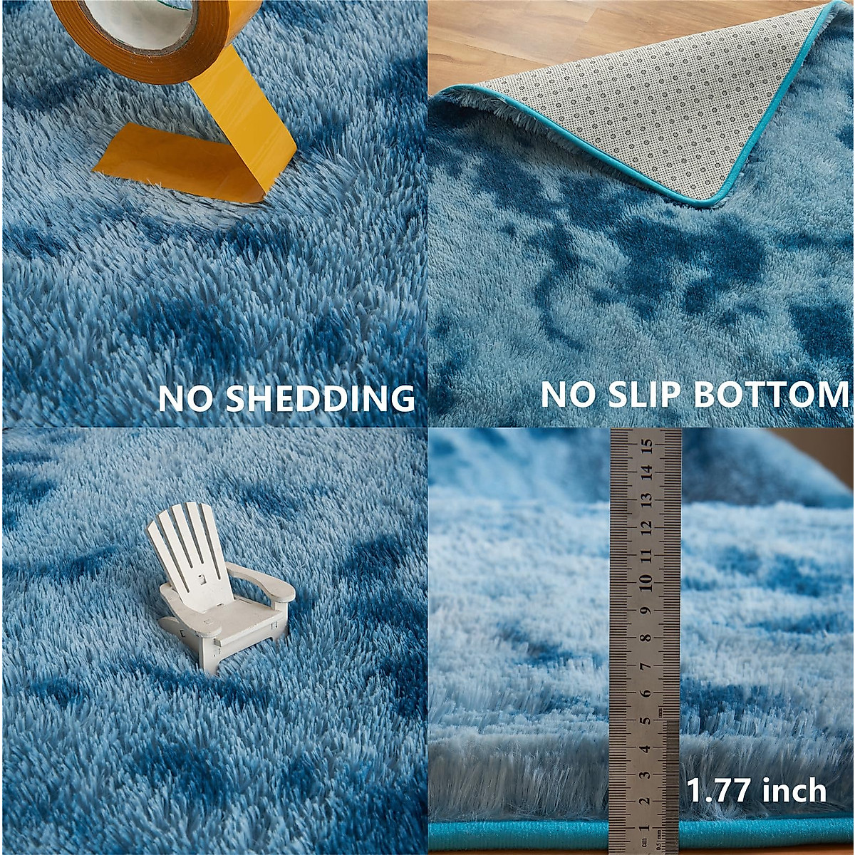 Arbosofe Area Rugs for Living Room Bedroom, 8X10 ft Tie dyed Blue Fluffy Fuzzy Shag Small Carpet Soft Plush Furry Clearance Rug, Cute Rugs for Nursery, Playroom, Kids and Girls Room