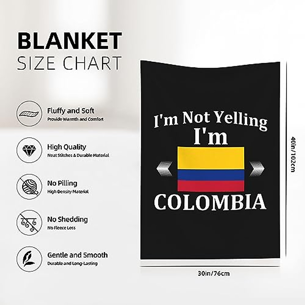 I'm Not Yelling I'm Colombia Colombian Flag Ultra Soft Ultra-Fine Wool Linen Blanket Sofa Bed Women Men