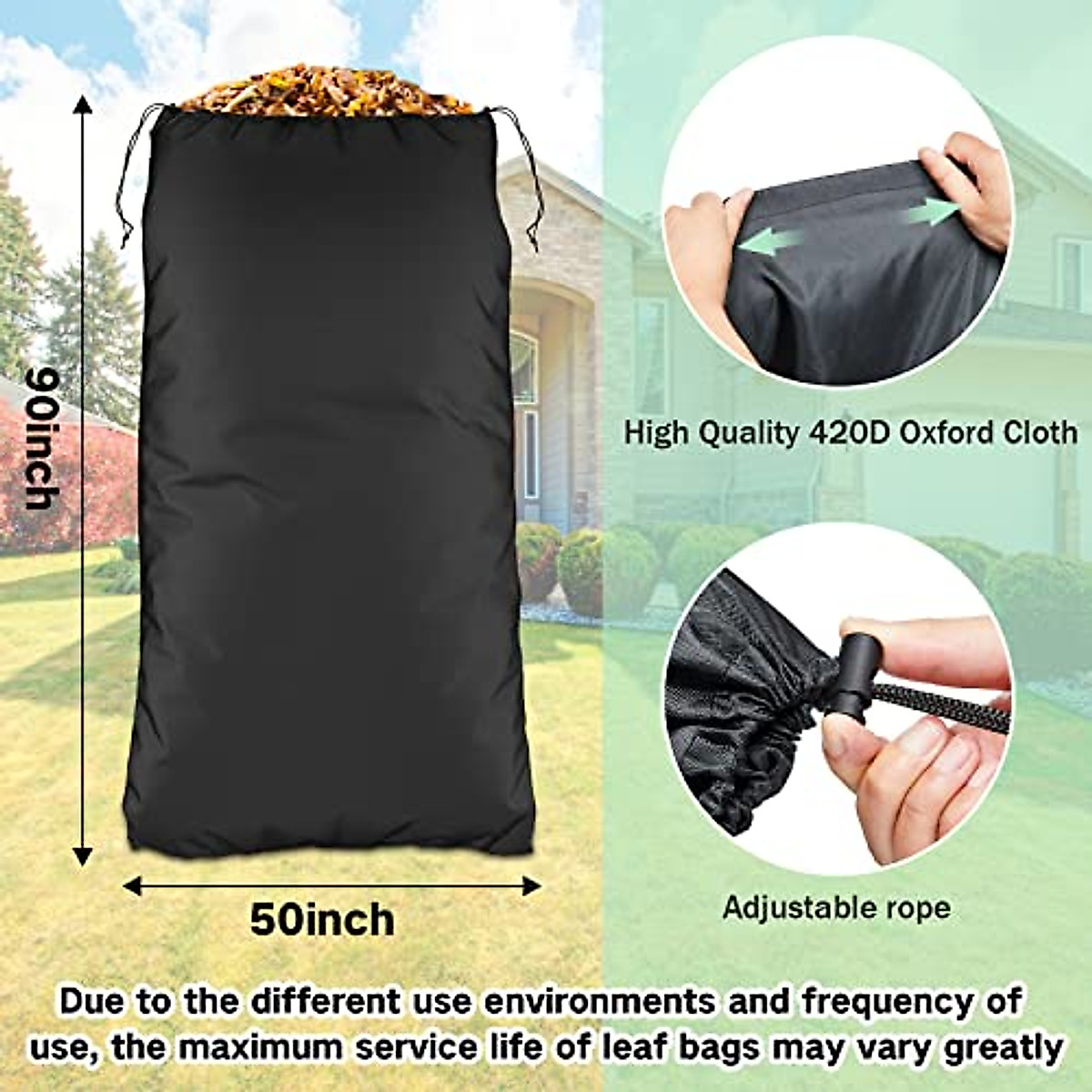 2 Pcs Lawn Tractor Leaf Bag for Riding Lawn Mower Reusable Big Capacity Mower Leaf Bag Black Grass Catcher Bag 90 x 50 Inch Oxford Cloth Leaf Collector 49 Cubic Feet Material Collection Systems