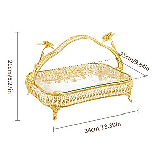 MNZJIA Fruit Basket Gold Fruit Bowl Fruit Basket Moiuhtu Fruit Stand For Countertop Party Wedding Decoration Snack Fruit Plate(Rectangle)