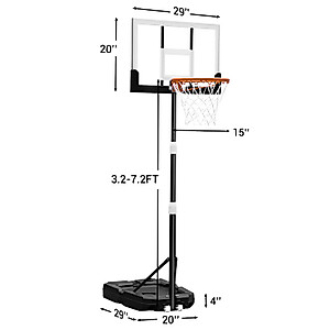WIN.MAX Kids Basketball Hoop 29 in Backboard, 3.2 to 7.2FT Adjustable Height, Swimming Pool Basketball Hoop Outdoor for Kids/Adults Indoor Outdoor