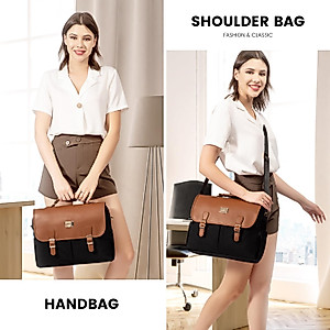 LOVEVOOK Laptop Bag for Women, 15.6 inch Large Capacity Computer Briefcase Case, Crossbody Messenger Shoulder Bag, Office Business Work Tote Bags Purse for Travel Gifts, Brown-black