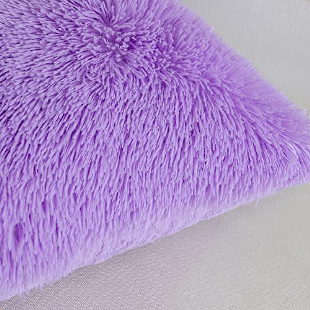 MIULEE Pack of 2 Luxury Faux Fur Throw Pillow Cover Deluxe Decorative Plush Pillow Case Cushion Cover Shell for Sofa Bedroom Car 18 x 18 Inch Light Purple