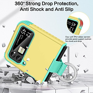 BENTOBEN for Samsung Galaxy Z Flip 3 Case, Z Flip 3 5G Case, Heavy Duty 2 in 1 Full Body Rugged Shockproof Protection Cover with Ring Women Men Covers for Galaxy Z Flip 3 6.7”, Yellow Lemon