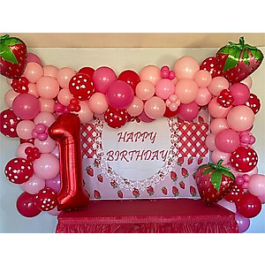 JOGAMS Strawberry Balloon Arch Kit, Strawberry Party Decorations with Red Polka Dot Strawberry Balloons for Strawberry/Berry First/Sweet One Themed Baby Shower Birthday Party Supplies for Girl