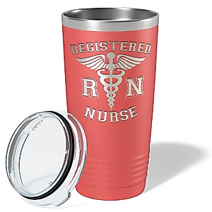 RN Registered Nurse Gift, Nursing School on Guava 20 oz Stainless Steel Tumbler with Lid - Insulated Cup - Travel Mug