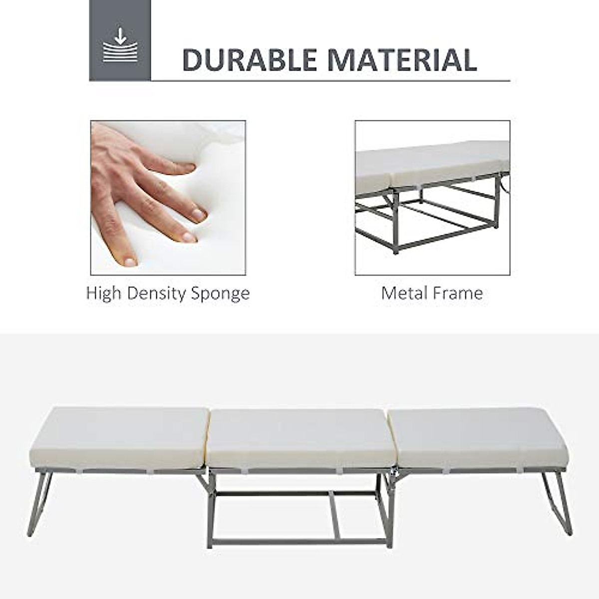 HOMCOM 2-in-1 Convertible Guest Sleeper Bed, Foldable Ottoman with Thick Padded Foam for Small Room, Living Room, Gray