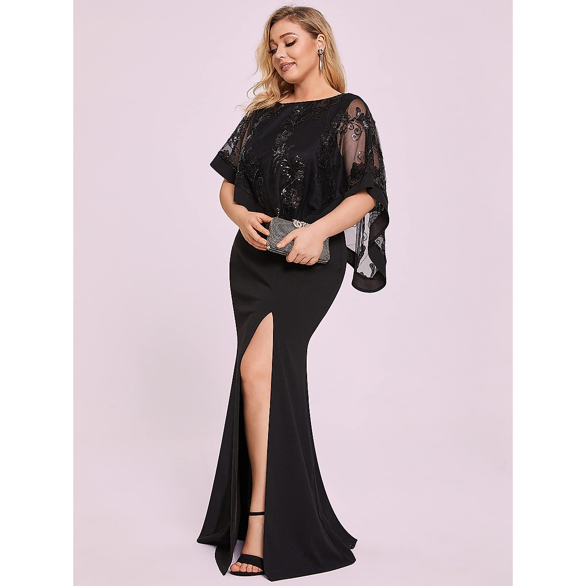 Ever-Pretty Maxi Plus Size Dress for Women Cape Dress for Black US18