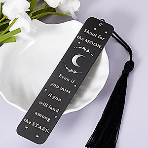Shoot for The Moon Bookmark Inspirational Gift for Women Men Booklovers Encouragement Birthday Christmas Gift Book Mark Graduation Gift for Students Friends Son Daughter Grad Party Bulk