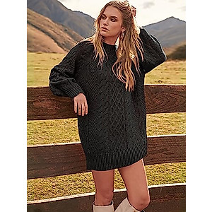ANRABESS Women 2023 Fall Crewneck Long Sleeve Oversized Cable Knit Chunky Baggy Loose Knit Pullover Short Sweater Dresses Trendy Winter Tunic Mini Dress 412heise-XS Black