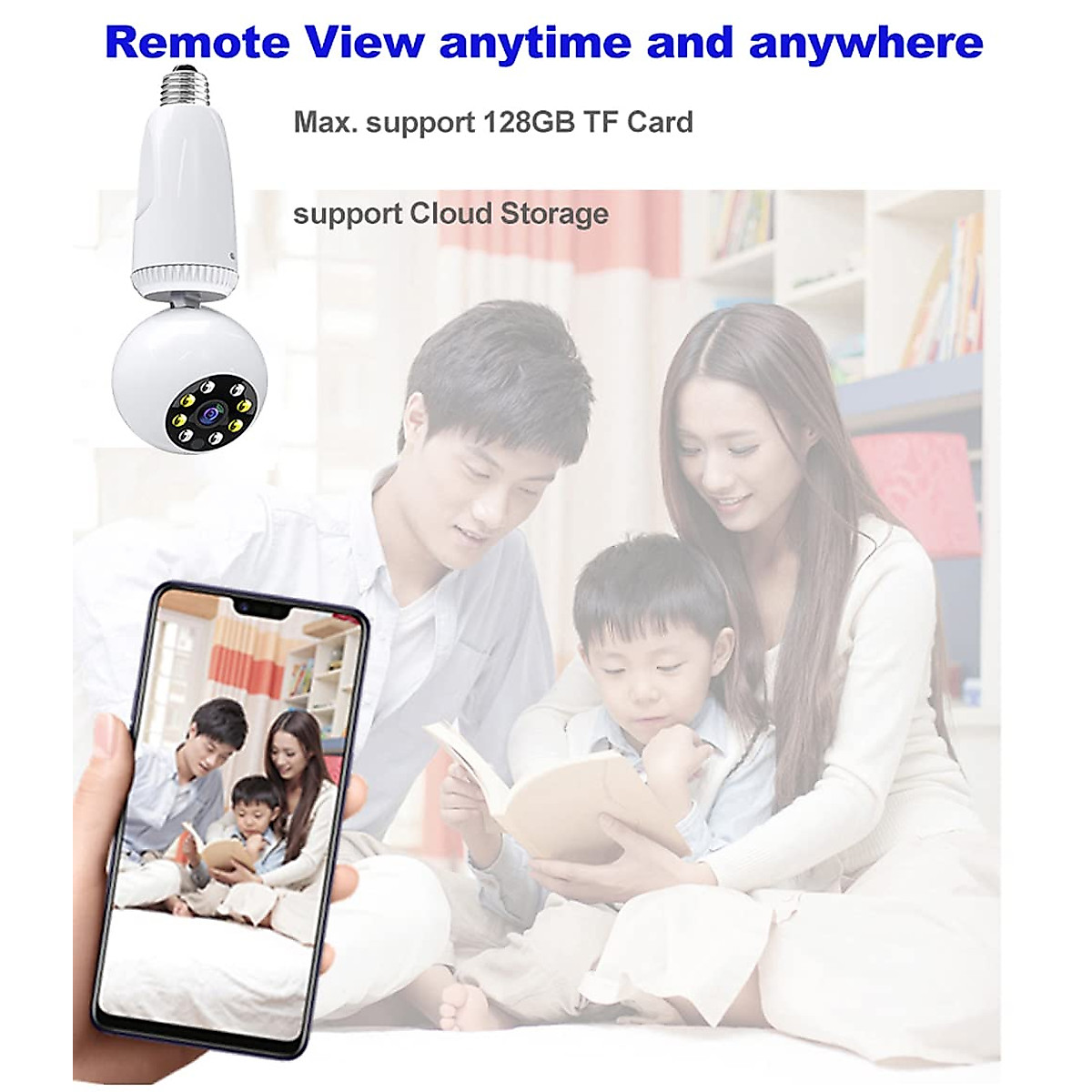 EVERSECU 2MP 1080P Wireless Lightbulb Powered PTZ Security Camera with E27 Bulb Connector, Motion Auto Tracking, Two Way Audio, Night Vision, 2.4ghz WiFi IP PTZ CCTV Camera