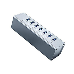ZPLJ High-Speed 7-Port USB 3.0 Extension Splitter Hub Powered Multi Port Portable Splitter Data Hub with 12V DC Power Supply USB Hub Adapter Portable (Color : Silver, Size : 143X40mm)