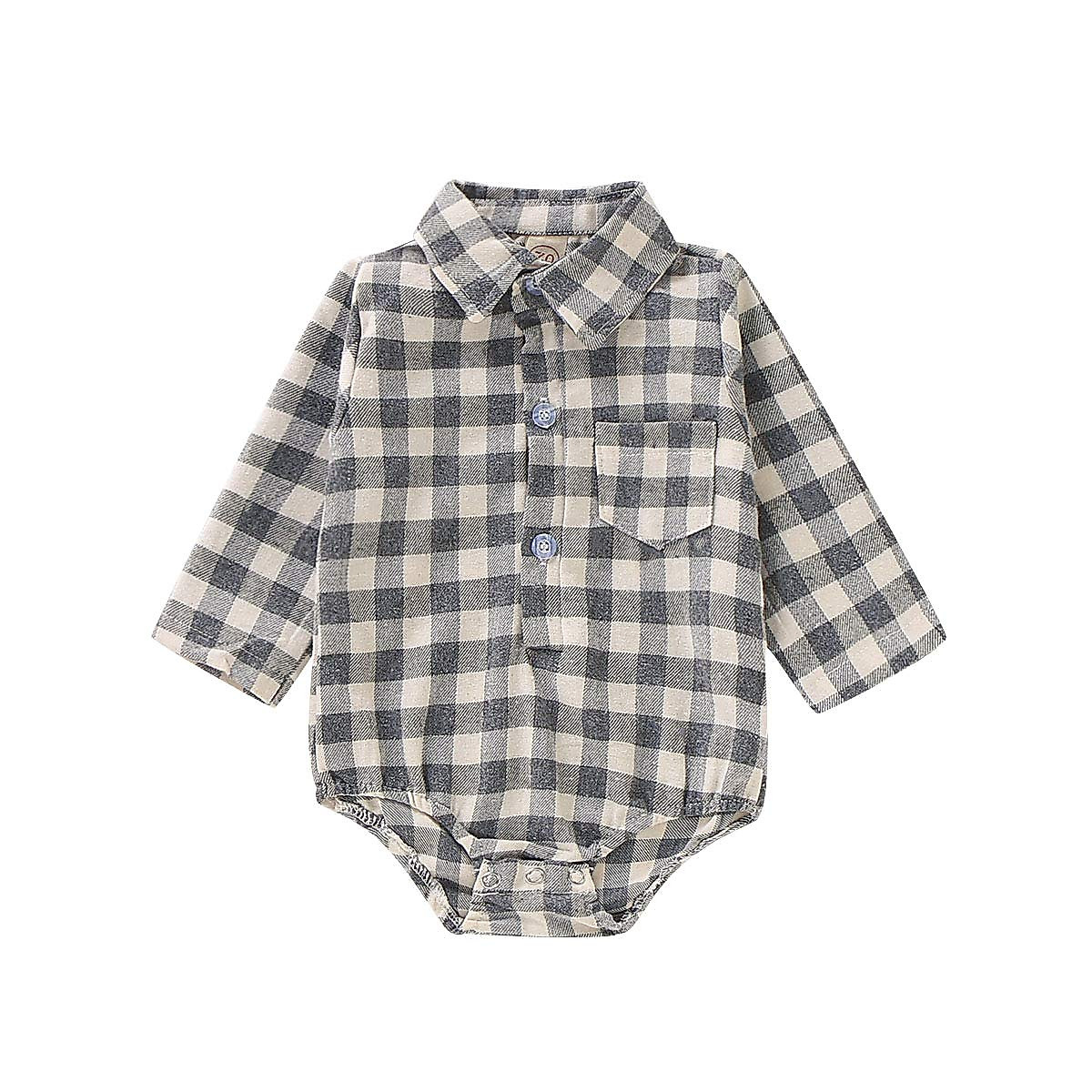 HZYKOK Toddler Boy Clothes Baby Girl Bodysuit Long Sleeve Romper Yellow and Black Plaid Shirts Blouse with Pocket Cute One-Piece Jumpsuit Play Wear Clothing