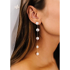 Long Tassel Dangle Pearl Earrings for women Bohemia Pearl Drop Earrings Gold Vintage Pearl Tassel Earrings Wedding Pearl Earrings jewelry for Women