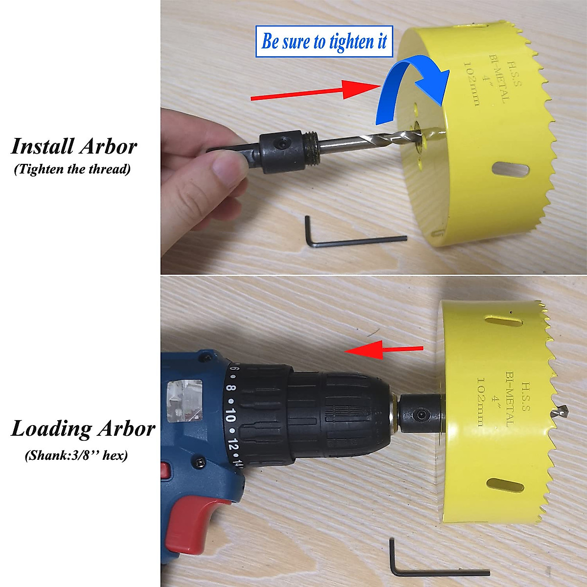 JIECHENG Bi-Metal 4 inch Hole Saw with Arbor Mandrel for Cutting Wood,Cornhole Boards,Drywall,Plasterboard,Plywood,Steel,Aluminium,Brass,Copper,Zinc,Tin,102mm