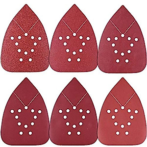 AUSTOR 60 Pieces Mouse Detail Sanding Sheets Pads 12 Holes Hook and Loop Sander Sandpaper Assorted 60/80/ 120/180/ 240/320 Grits to Fit for Black and Decker Detail Palm Sander