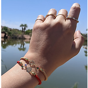 Reem's Gold 18kt Yellow Gold Adjustable Cord Bracelet for Women, Solid 18Kt Gold Flower Charm, Bracelet (RUZA Bracelet), Perfect Valentine's Day Gift (Red)