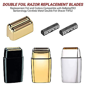 Anrom Shaver Replacement Foil and Cutters Compatible with BabylissPRO Barberology Foil Shaver, Replacement Double Foil Shaver Head with 2 Cutters Blade Set (Silver)
