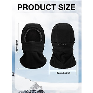 Winter Balaclava Hat Fleece Full Face Covering Scarf with Drawstring (Grey, Black, 2)