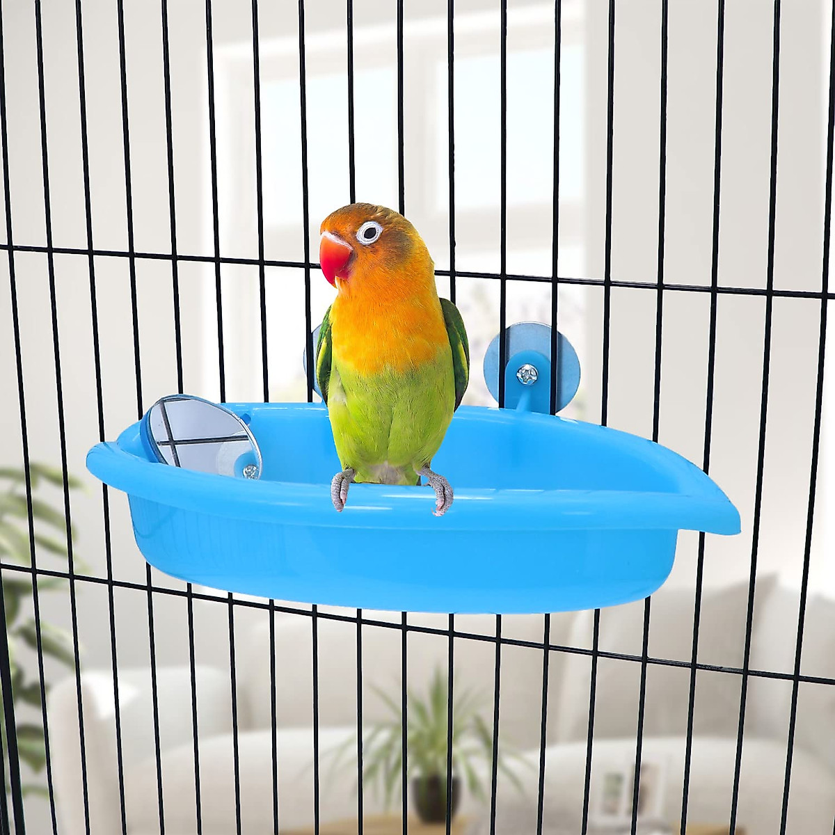 Wontee Bird Bath Box with Mirror Portable Parrot Hanging Bathroom Bathing Tub for Small Birds Cleaning Supplies