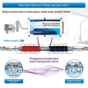 ROBOA Electronic Water Descaler，Alternative Chemical and Salt Free Water Softener Systems Whole House，Prevent Rust and Scale Build-up，Electromagnetic Water Conditioner，Easy Installation