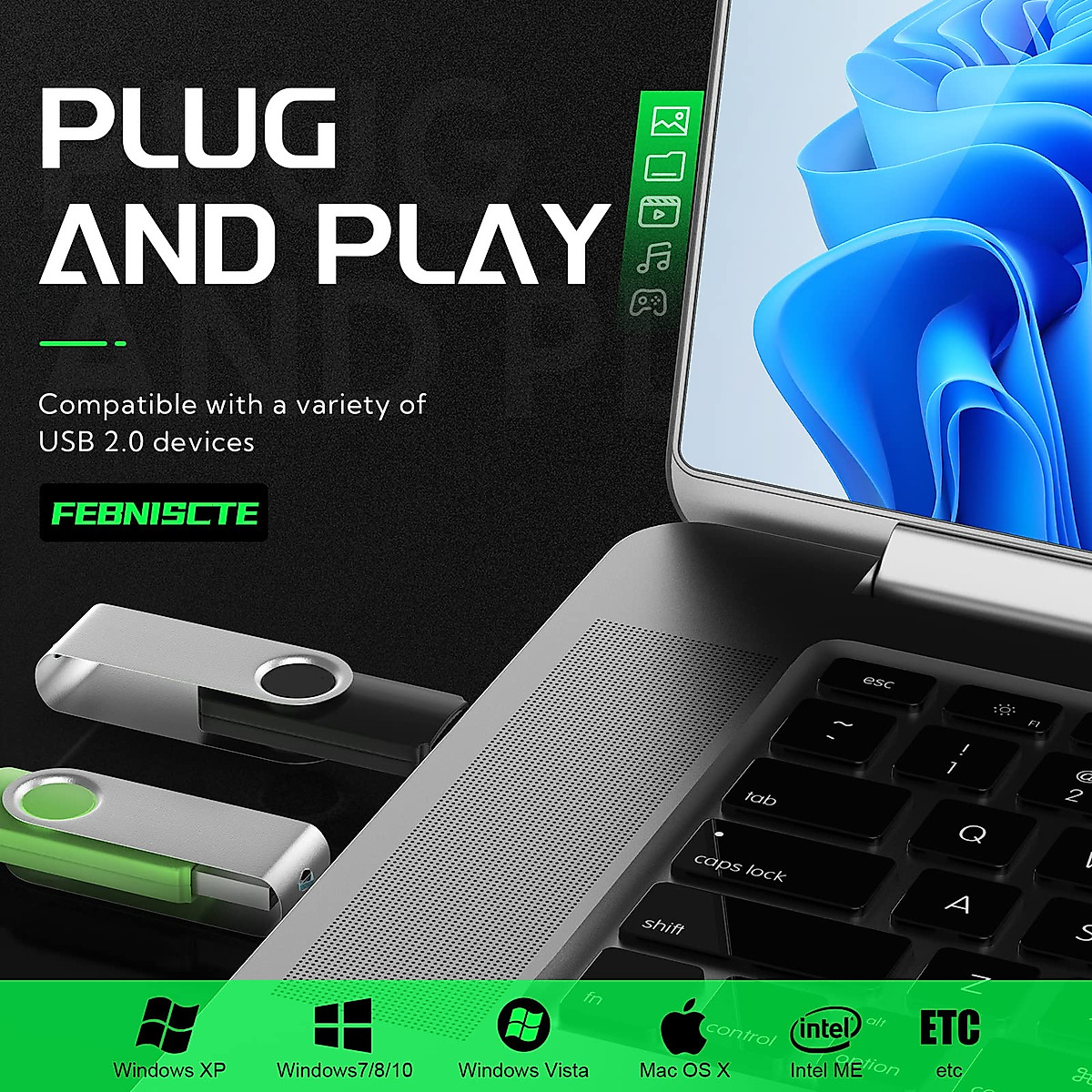 FEBNISCTE USB 3.0 32GB Flash Drive Bulk 10 Pack Thumb Drives - High Speed 32 GB Pendrive Multicoloured USB3.0 Memory Sticks with 10pcs Ropes Data Stick Zip Drive Multi-Pack Swivel Jump Drive