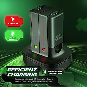TNP Rechargeable Battery 2-Pack Compatible with Xbox 360 Controller Battery Pack NiMH 500 mAh with Dual Charging Station for Xbox 360 Controller Wireless
