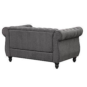 Bellemave Chesterfield Sofa Loveseat Mini Tufted Couch for Living Room Luxury Dutch Velvet Upholstered Small Sofa with Solid Wood Legs and Button Tufted Backrest for Apartment Office, 60" Grey