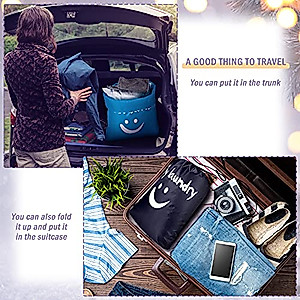 2 Pieces Clean Laundry Bags Nylon Travel Laundry Bag with Drawstring Machine Washable Dirty Clothes Organizer Bag Laundry Storage Bags for Laundry Hamper or Basket, Gray and Blue, 23.6 x 17.7 Inch