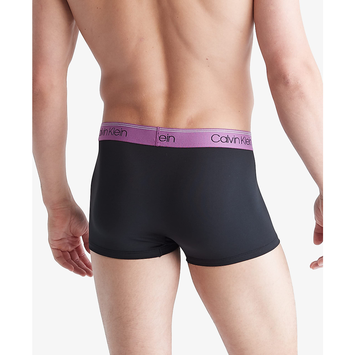 Calvin Klein Men's Micro Stretch 3-Pack Low Rise Trunk, Black Bodies W/AMEYTHYST, Silver Birch, Midnight, Large