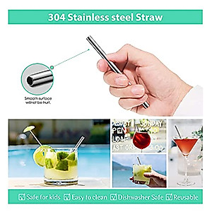 Teivio 12 Pack + Cleaning Brush, 5-inch Extra Short Reusable Stainless Steel Drink Straws for Cocktails, Small Glasses or Cups (Silver)
