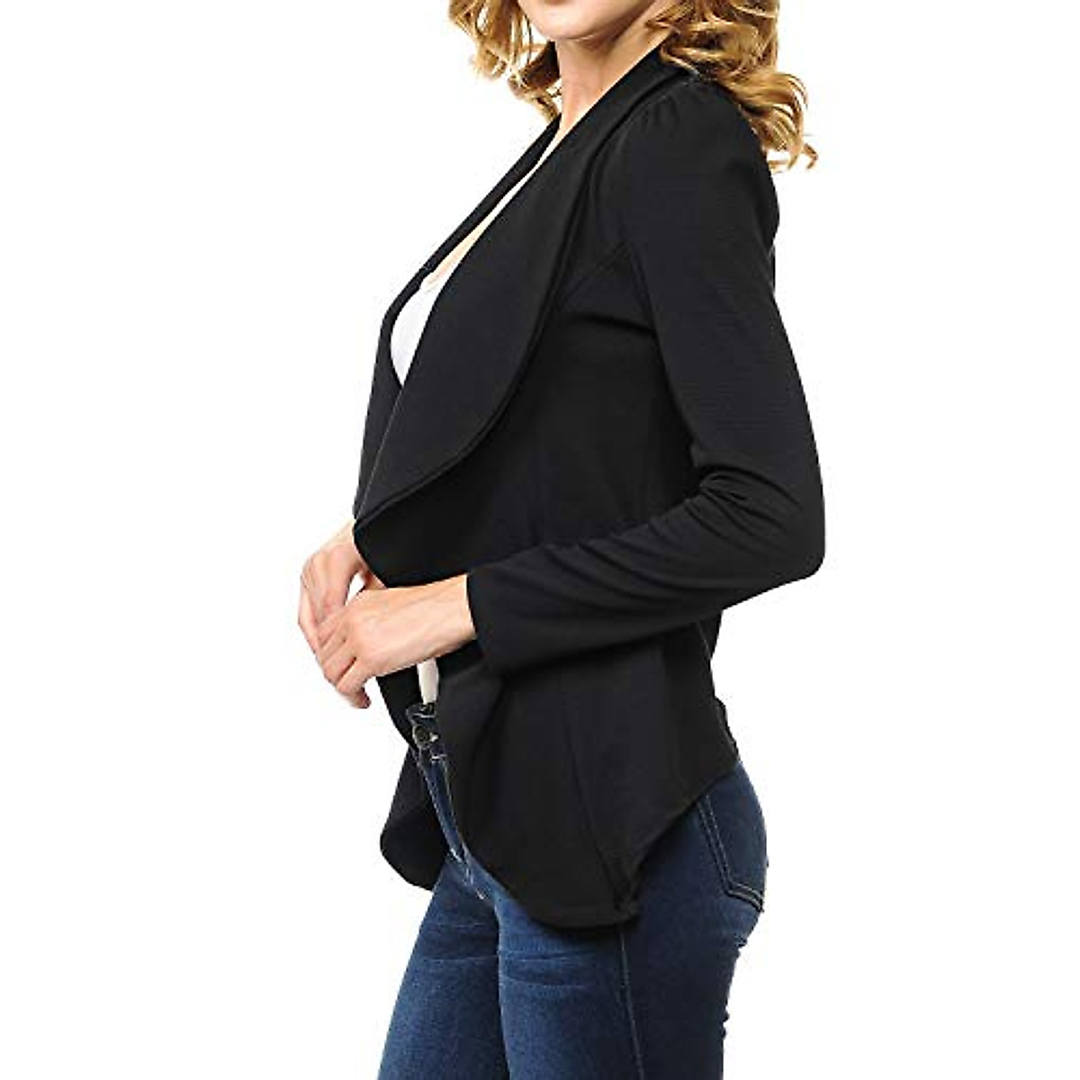 MINEFREE Women's Long Sleeve Classic Draped Open Front Lightweight Blazer Black 1XL
