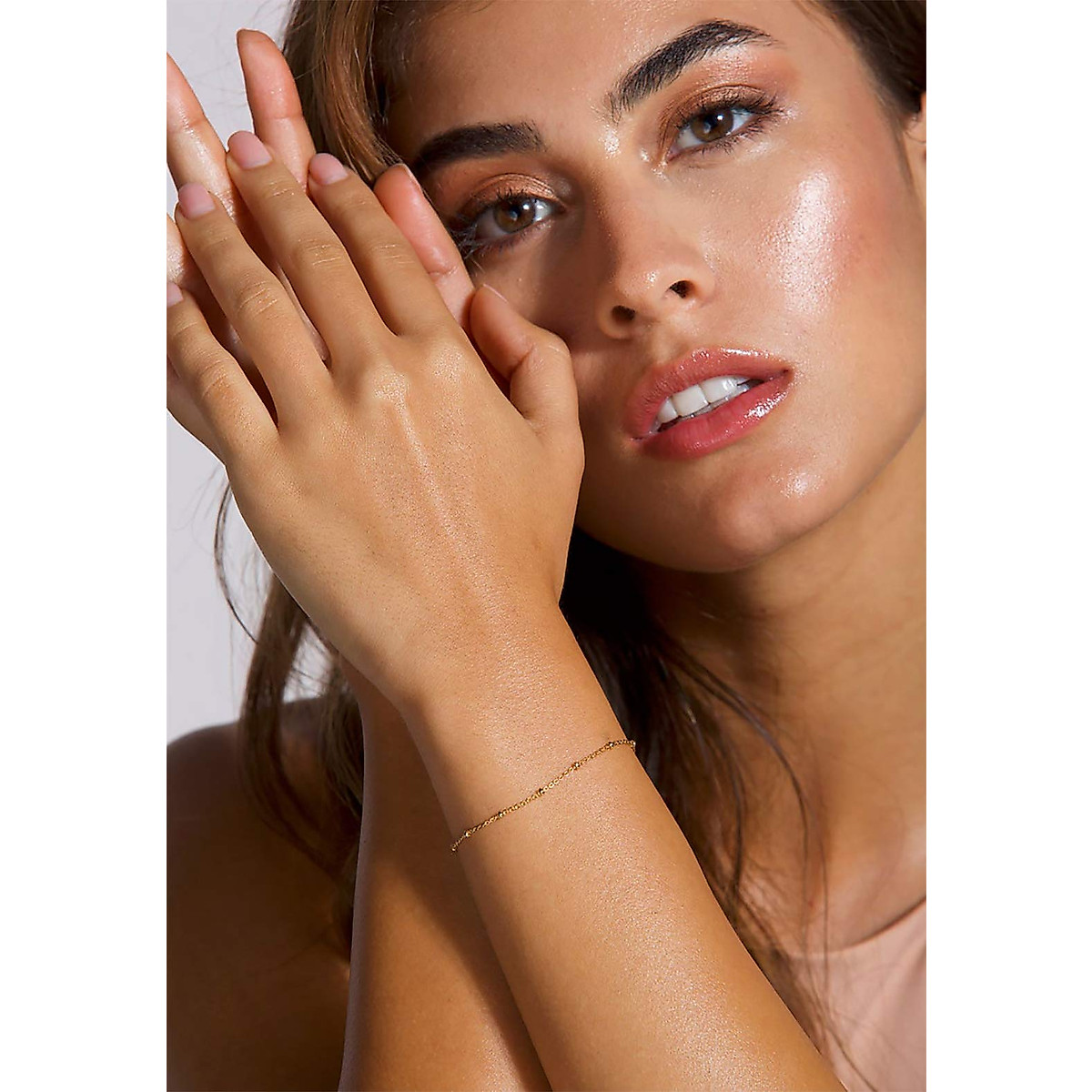 Glimmerst Initial Bracelet for Women 18K Gold Plated Stainless Steel Layered Coin Letter C Bracelet Beaded Chain Personalized Name Bracelet