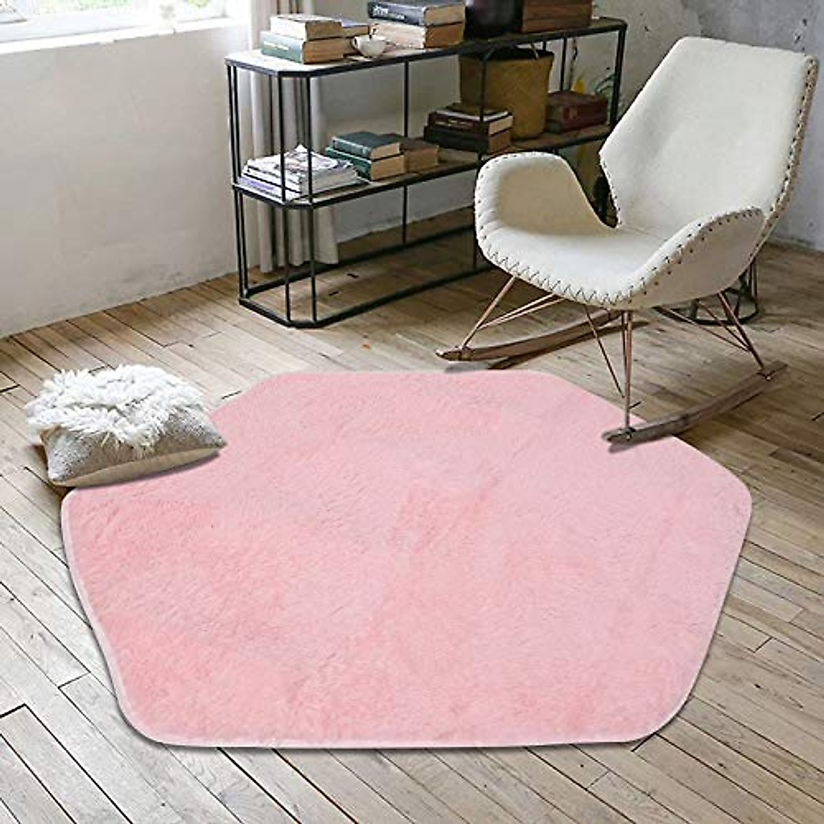 LimitlessFunN Baby Play Mat 55"x53" Plush Hexagon Rug for Hexagon Princess Tent, Room Carpet, Nursery Mat, Decoration Pad, Pink