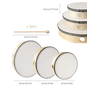 KEJJNYER Hand Drums with Drum Stick, 10 8 6 Inch Hand Drums for Adults Percussion Wood Frame Drum Musical Instrument for Party Class Home Supplies