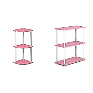 Furinno Turn-N-Tube 3-Tier Reversible Corner Display Rack Multipurpose Shelving Unit, Pink/White & Turn-N-Tube 3-Tier Compact Multipurpose Shelf Display Rack, Pink/White