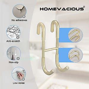 Homevacious 2 Pack Shower Door Hooks Towel Hooks for Bathroom Frameless Glass Shower Door SUS 304 Stainless Steel Drilling-Free Hanger Shower Hooks- Brushed Gold