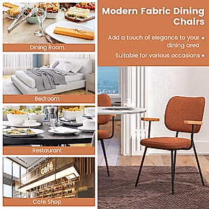 Giantex Modern Fabric Dining Chair Set of 2, Padded Armchairs with Linen Fabric, Sturdy Metal Legs, Curved Backrest, Load up to 360 LBS, Accent Chair for Living Room Kitchen