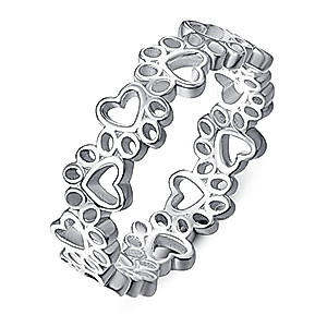 PRAYMOS Dog Paw Rings for Women S925 Sterling Silver Cute Cat Puppy Paw Print Ring Stackable Ring Pet Jewelry Gifts Size 5-11 (9)