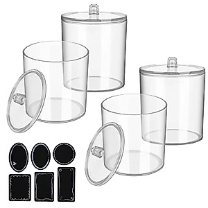 Qtip Holder Storage Canister Clear Plastic Jar for Cotton Ball,Cotton Swab,Cotton Rounds,Floss Picks, Hair Clips,Qtip Dispenser Apothecary Jars,Bathroom Organizer,Makeup Organizer with 6 Labels（15 oz+20 oz）