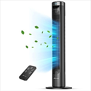 Tower Fan for Bedroom with Remote, 37" Oscillating Fan 21ft/s Velocity Quiet Tower Cooling Fan with 3 Speeds, 3 Modes, 8H Timer, Portable Bladeless Fan Space-Saving for Bedroom Living Rooms Office