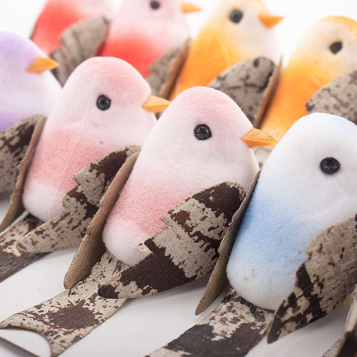 Warmtree 24 Pcs Artificial Simulation Birds Feather Mini Bird Decorative Fake Birds for Christmas Tree Craft Home Ornaments Garden Wedding Decoration