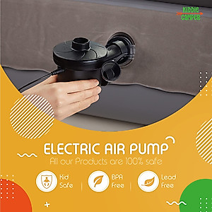 Inflatable Air Mattress Kids Blow Up Bed (Queen Size) – Offers Removable Cartoon Bear Backrest, Cup Holders, Bag, and Electric Pump – Indoor/Outdoor Fun for Travel, Sleepover, Camping, and Movie Night